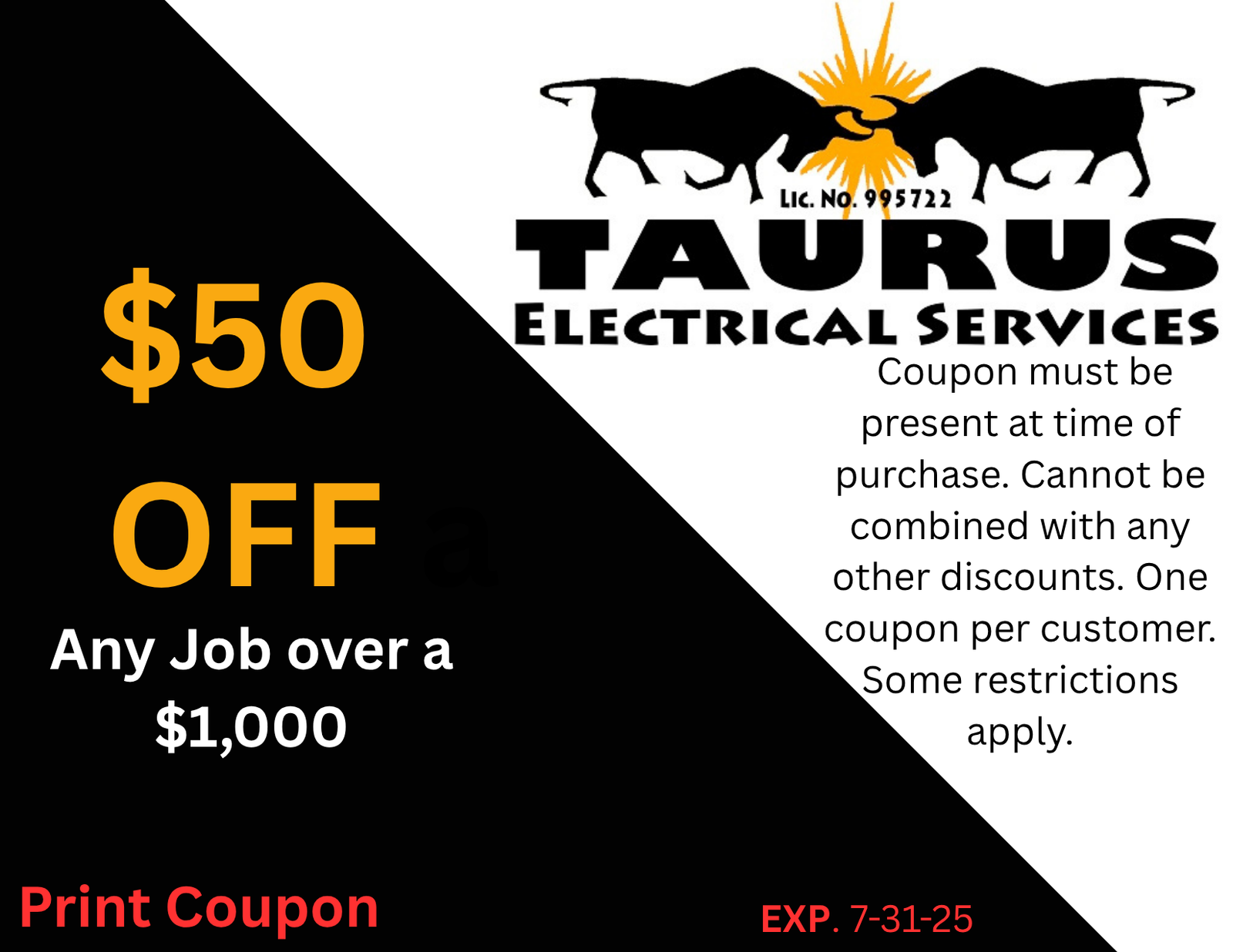 Taurus Electrical Service Coupons